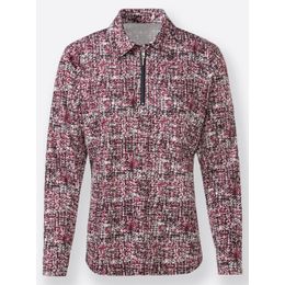 WITT Damen Poloshirt mit Glitzersteinchen am Rei&szlig;verschluss, kirsche-steingrau-bedruckt, Gr&ouml;&szlig;e 40