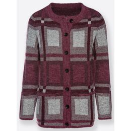 WITT Damen Strickjacke im Jacquard-Dessin, bordeaux-graphit-gemustert, Gr&ouml;&szlig;e 38
