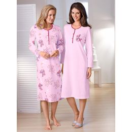 Ascafa Damen Nachthemden im Doppelpack, floraler Print, ros&eacute; + ros&eacute;-bedruckt, Gr&ouml;&szlig;e 48/50
