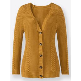 WITT Damen Strickjacke mit Zopf - und Rippenmuster, ocker, Gr&ouml;&szlig;e 38