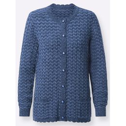WITT Damen Ajourstrickjacke in Melange-Optik, dunkelblau-meliert, Gr&ouml;&szlig;e 38