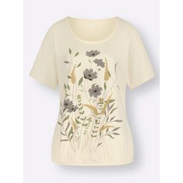 WITT Damen T-Shirt mit Blumen-Druck im Vorderteil, champagner, Gr&ouml;&szlig;e 44