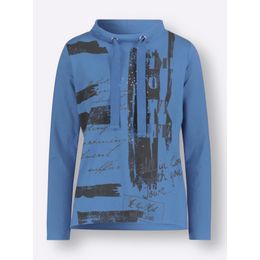 WITT Damen Sweatshirt mit grafischem Druck, mittelblau, Gr&ouml;&szlig;e 48