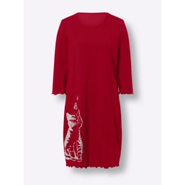 sheego Gro&szlig;e Gr&ouml;&szlig;en Nachthemd mit Katzen-Druck-Motiv, rot, Gr&ouml;&szlig;e 44/46 - Damen