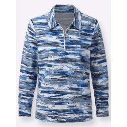 WITT Damen Poloshirt in besonders weicher Materialmischung, mittelblau-gemustert, Gr&ouml;&szlig;e 38