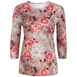 WITT Damen 3/4-Arm-Shirt mit Floral-Druck, apricot-taupe-bedruckt, Gr&ouml;&szlig;e 40