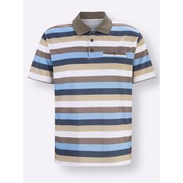 WITT Herren Poloshirt, taupe-beige-eisblau-gestreift, Gr&ouml;&szlig;e 44/46