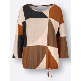 WITT Damen 3/4-Arm-Shirt mit Tunnelzug am Saum, champagner-cognac-bedruckt, Gr&ouml;&szlig;e 46