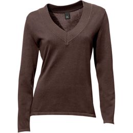 Heine Witt Damen V-Ausschnitt-Pullover aus reiner Baumwolle, schokobraun, Gr&ouml;&szlig;e 40