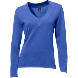 Heine Witt Damen V-Ausschnitt-Pullover aus reiner Baumwolle, royalblau, Gr&ouml;&szlig;e 34