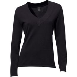 Heine Witt Damen V-Ausschnitt-Pullover aus reiner Baumwolle, schwarz, Gr&ouml;&szlig;e 48