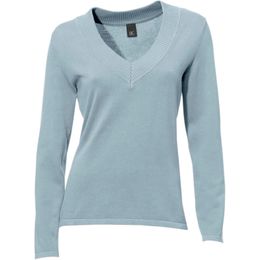Heine Witt Damen V-Ausschnitt-Pullover aus reiner Baumwolle, bleu, Gr&ouml;&szlig;e 36