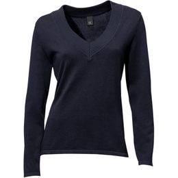 Heine Witt Damen V-Ausschnitt-Pullover aus reiner Baumwolle, marine, Gr&ouml;&szlig;e 42