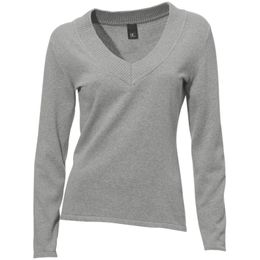 Heine Witt Damen V-Ausschnitt-Pullover aus reiner Baumwolle, grau-melange, Gr&ouml;&szlig;e 42