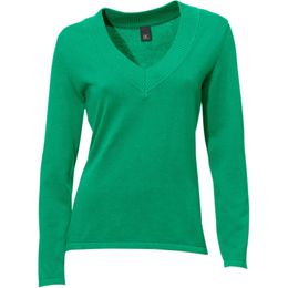 Heine Witt Damen V-Ausschnitt-Pullover aus reiner Baumwolle, gr&uuml;n, Gr&ouml;&szlig;e 50