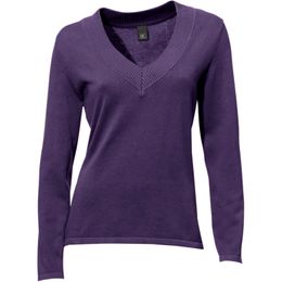 Heine Witt Damen V-Ausschnitt-Pullover aus reiner Baumwolle, pflaume, Gr&ouml;&szlig;e 42