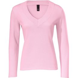 Heine Witt Damen V-Ausschnitt-Pullover aus reiner Baumwolle, ros&eacute;, Gr&ouml;&szlig;e 36