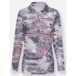 WITT Damen Poloshirt mit langen &Auml;rmeln, mauve-anthrazit-bedruckt, Gr&ouml;&szlig;e 44