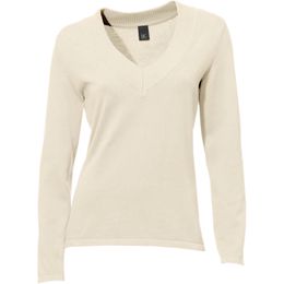 Heine Witt Damen V-Ausschnitt-Pullover aus reiner Baumwolle, offwhite, Gr&ouml;&szlig;e 42