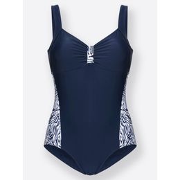WITT Damen Badeanzug mit Eins&auml;tzen im Zebra-Dessin, marine-wei&szlig;-bedruckt, Gr&ouml;&szlig;e 46C