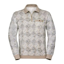 Marco Donati Herren Langarm-Poloshirt, wei&szlig;-bedruckt, Gr&ouml;&szlig;e 44/46