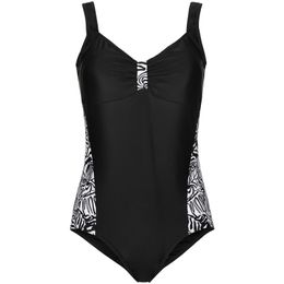 WITT Damen Badeanzug mit Eins&auml;tzen im Zebra-Dessin, schwarz-wei&szlig;-bedruckt, Gr&ouml;&szlig;e 40D