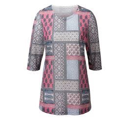 WITT Damen Print-Shirt im Patchwork-Optik, beere-gemustert, Gr&ouml;&szlig;e 52