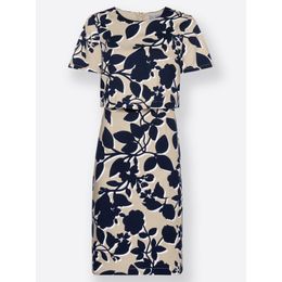 WITT Damen Druckkleid aus gl&auml;nzendem Baumwoll-Satin, sand-marine-bedruckt, Gr&ouml;&szlig;e 46