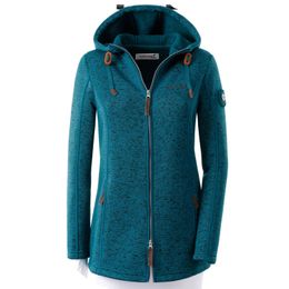 WITT Damen Kapuzenfleecejacke mit Umlegekragen, petrol-meliert, Gr&ouml;&szlig;e 54