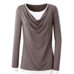 WITT Damen 2-in-1-Shirt in elastischer Qualit&auml;t, taupe, Gr&ouml;&szlig;e 36