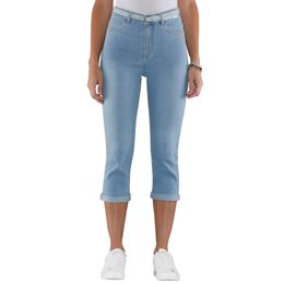 WITT Damen Caprijeans inkl. Glitzer-G&uuml;rtel, Stretch-Qualit&auml;t, blue-bleached, Gr&ouml;&szlig;e 42