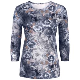 WITT Damen 3/4-Arm-Shirt mit Floral-Druck, grau-camel-bedruckt, Gr&ouml;&szlig;e 44