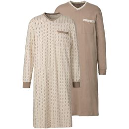 KINGsCLUB Herren Nachthemd, braun + beige-bedruckt, Gr&ouml;&szlig;e 52/54