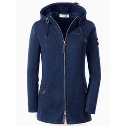 WITT Damen Kapuzenfleecejacke mit Umlegekragen, marine-meliert, Gr&ouml;&szlig;e 46
