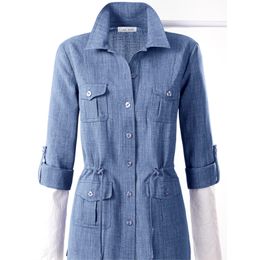 CR&Eacute;ATION L Damen Blusenblazer in Leinen-Optik taubenblau Gr&ouml;&szlig;e 50