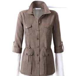 WITT Damen Blusenblazer in Leinen-Optik, taupe, Gr&ouml;&szlig;e 20