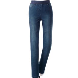 WITT Damen Schlupfjeans mit geripptem Strick-Dehnbund, blue-stone-washed, Gr&ouml;&szlig;e 21