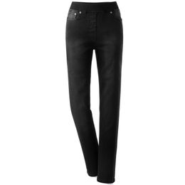 WITT Damen Schlupfjeans mit geripptem Strick-Dehnbund, black-denim, Gr&ouml;&szlig;e 24
