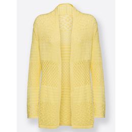 WITT Damen Strickjacke mit Ajour-Muster, zitrone, Gr&ouml;&szlig;e 40