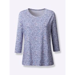 WITT Damen 3/4-Arm-Shirt im Mix aus Baumwolle und Modal, hellblau-steingrau-bedruckt, Gr&ouml;&szlig;e 50