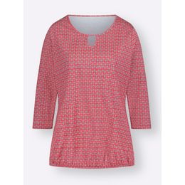 WITT Damen 3/4-Arm-Shirt mit Gummizug am Saum, grapefruit-steingrau-bedruckt, Gr&ouml;&szlig;e 44