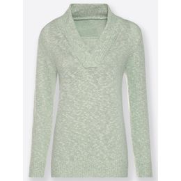 WITT Damen V-Ausschnitt-Pullover in 2-in-1-Optik, kalkmint-meliert, Gr&ouml;&szlig;e 40