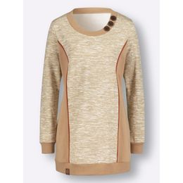 WITT Damen Sweatshirt in Longform, camel-wei&szlig;-meliert, Gr&ouml;&szlig;e 54