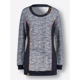 WITT Damen Sweatshirt in Longform, marine-wei&szlig;-meliert, Gr&ouml;&szlig;e 50