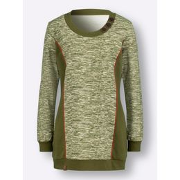 WITT Damen Sweatshirt in Longform, olive-wei&szlig;-meliert, Gr&ouml;&szlig;e 38