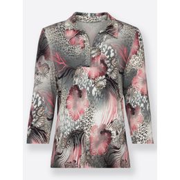 WITT Damen Poloshirt in elastischer Viskose-Qualit&auml;t, flamingo-steingrau-bedruckt, Gr&ouml;&szlig;e 40