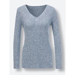 CREATION L PREMIUM Witt Damen V-Ausschnitt-Pullover in Melange-Qualit&auml;t, jeansblau-mint-meliert, Gr&ouml;&szlig;e 36