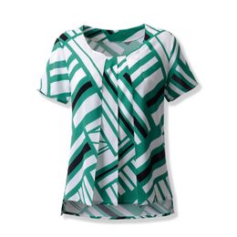 WITT Damen Druckbluse mit Falten am Ausschnitt, smaragd-ecru-bedruckt, Gr&ouml;&szlig;e 38