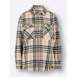 WITT Damen Flanellbluse mit mehrfarbigem Webkaro, jade-elfenbein-kariert, Gr&ouml;&szlig;e 50