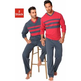 Le Jogger Herren Pyjama rot, grau Größe 44/46